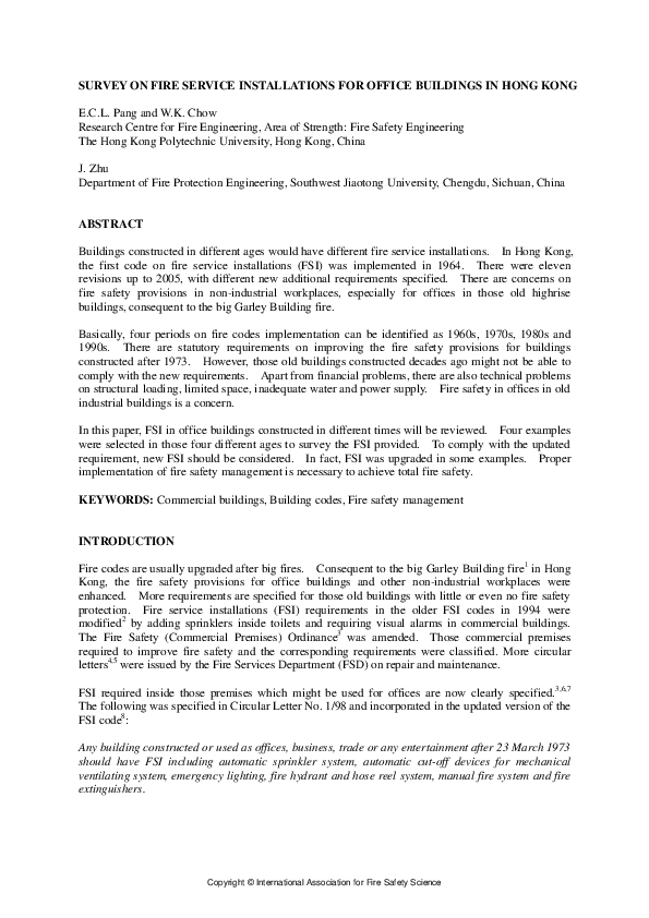 (PDF) Survey on fire service installations for office buildings in Hong ...