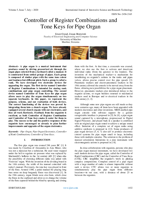 (PDF) Controller of Register Combinations and Tone Keys for Pipe Organ