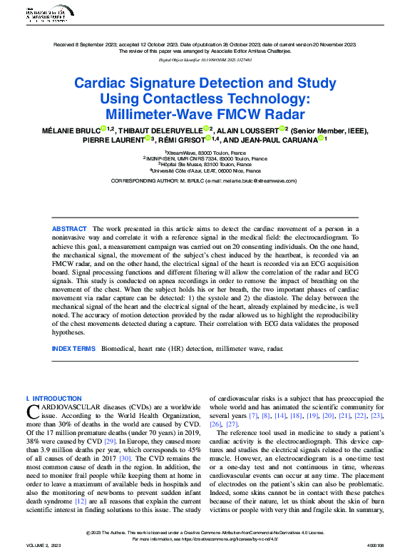 (PDF) Cardiac Signature Detection and Study Using Contactless ...