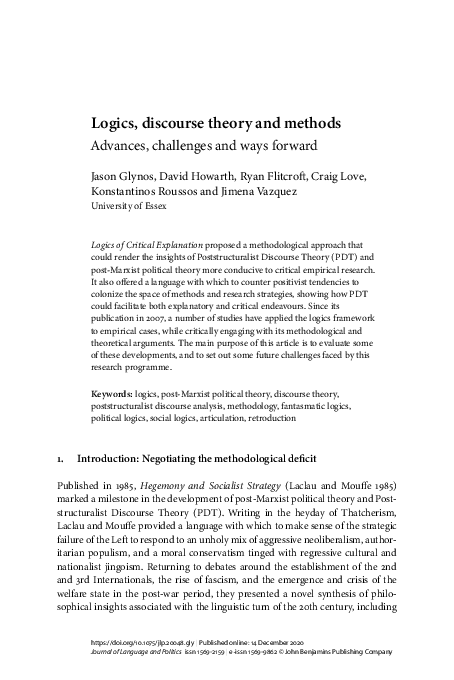 (PDF) Logics, discourse theory and methods
