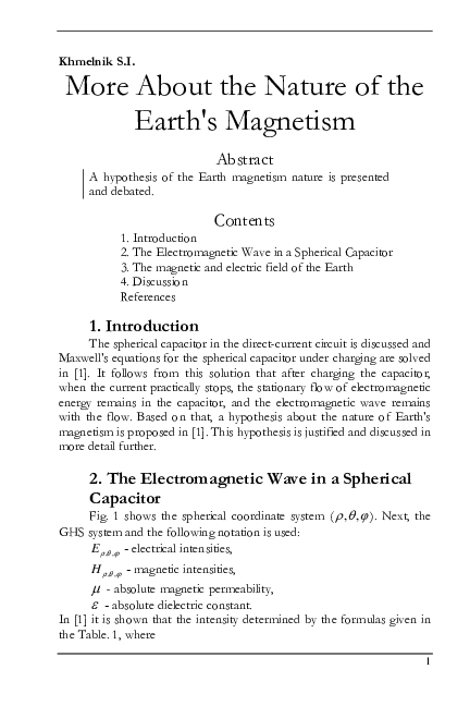 (PDF) More About the Nature of the Earth's Magnetism