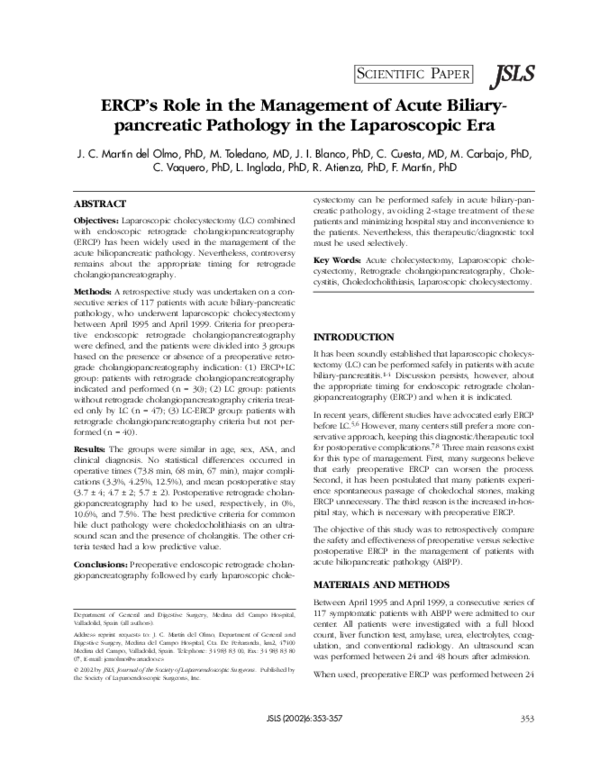 (PDF) ERCP's role in the management of acute biliary-pancreatic ...