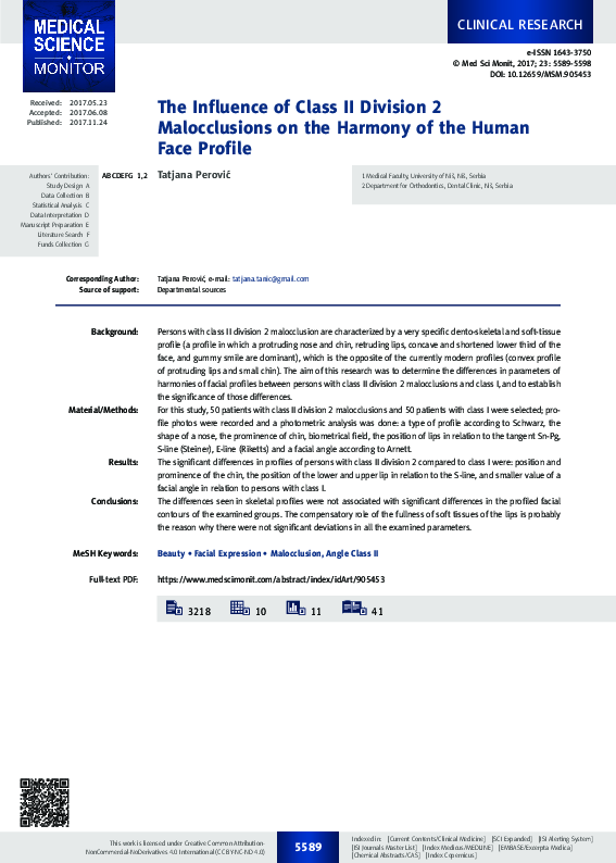 (PDF) The Influence of Class II Division 2 Malocclusions on the Harmony ...