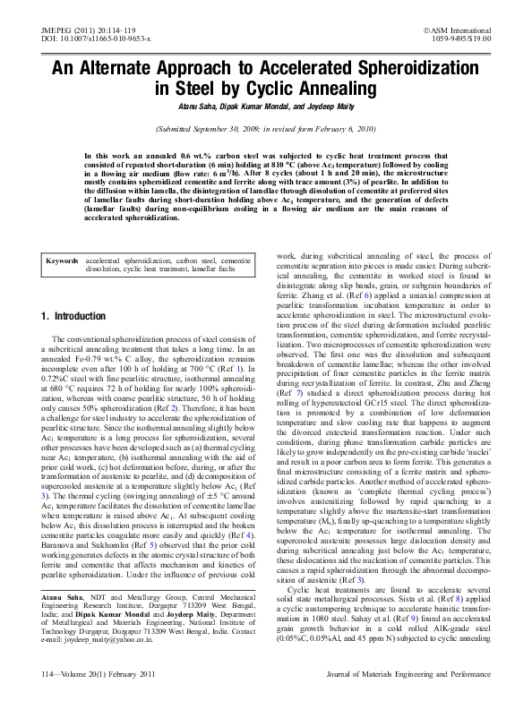 (PDF) An Alternate Approach to Accelerated Spheroidization in Steel by ...
