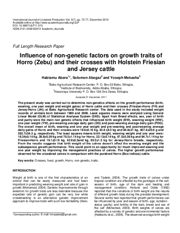 (PDF) Influence of non-genetic factors on growth traits of Horro (Zebu ...