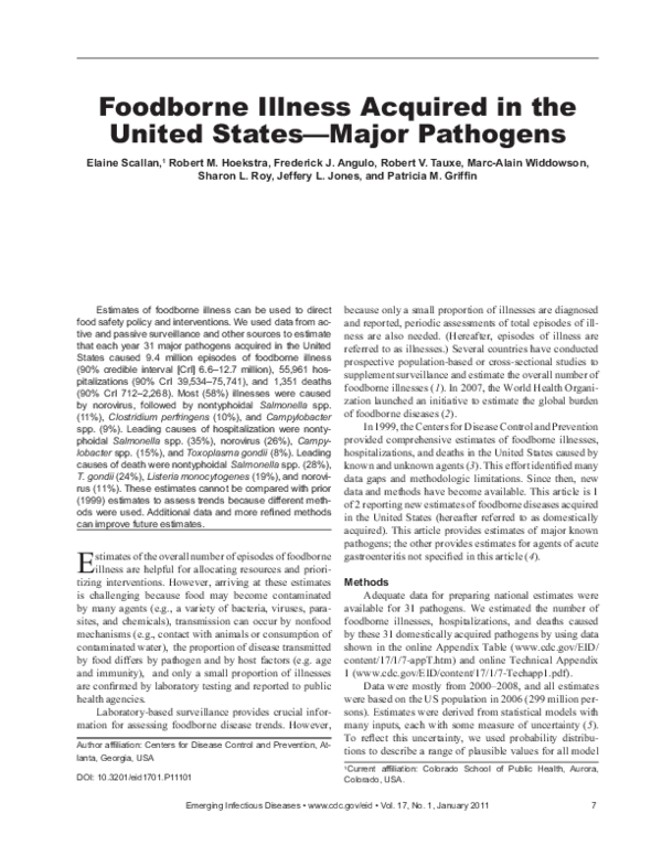 (PDF) Foodborne Illness Acquired in the United States—Major Pathogens