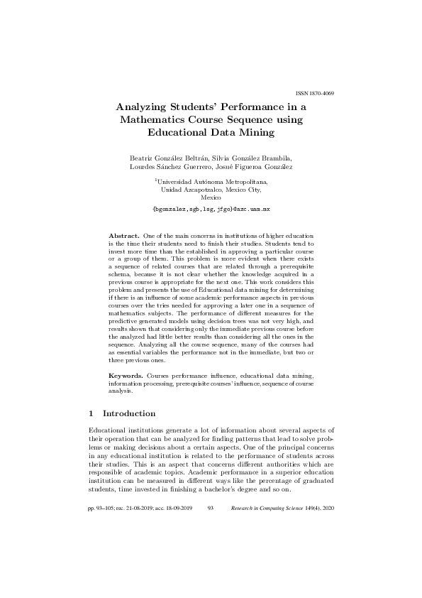(PDF) Analyzing Students' Performance in a Mathematics Course Sequence ...