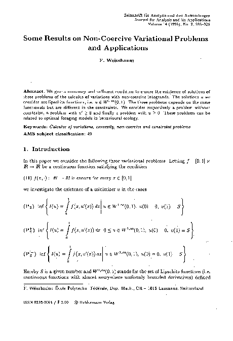 Pdf Some Results On Non Coercive Variational Problems And Applications François Weissbaum