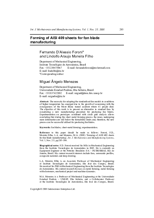 (PDF) Forming of AISI 409 sheets for fan blade manufacturing