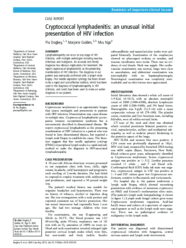 (PDF) Cryptococcal lymphadenitis: an unusual initial presentation of ...