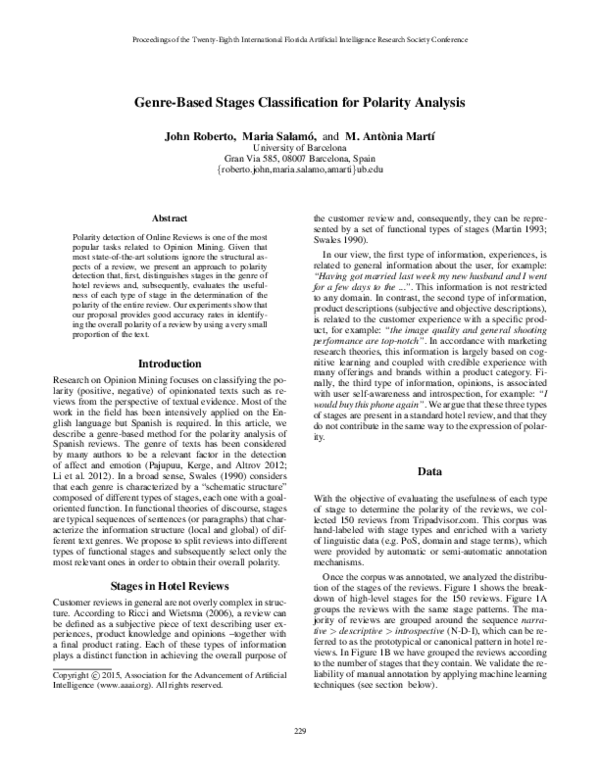 (PDF) Genre-Based Stages Classification for Polarity Analysis
