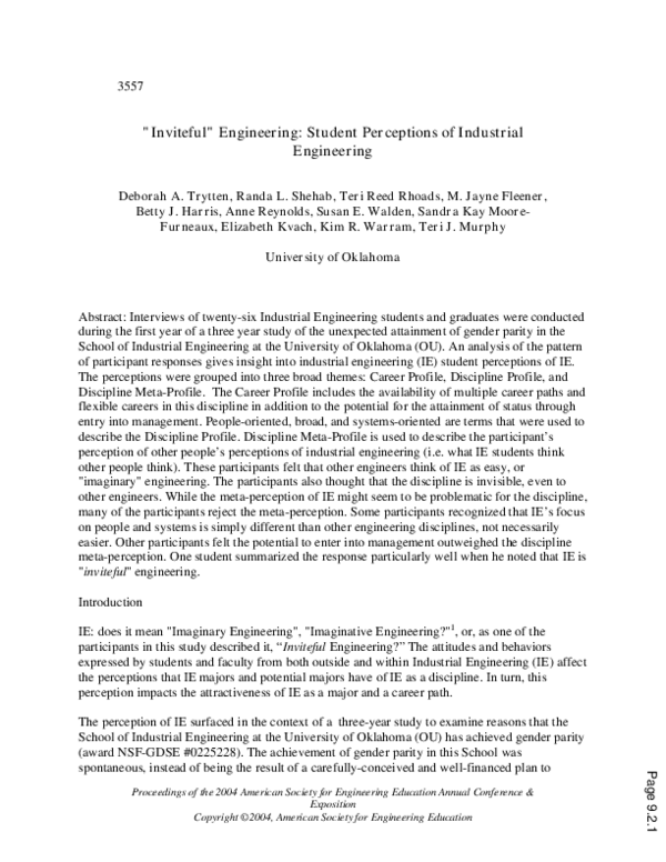 (PDF) Inviteful'Engineering: Student Perceptions of Industrial Engineering