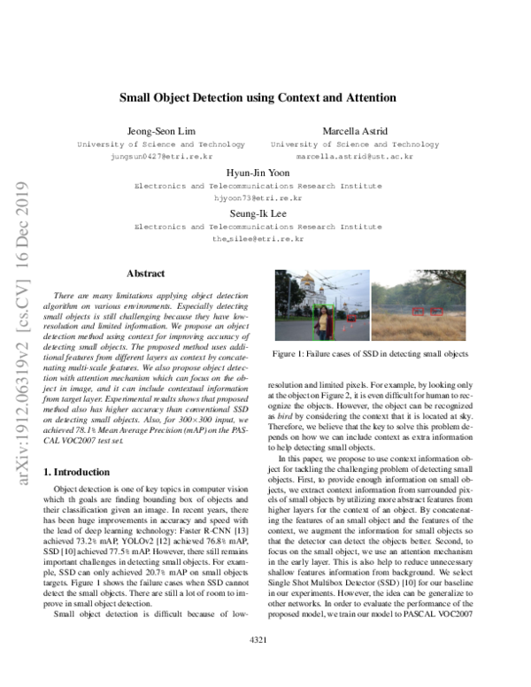 (PDF) Small Object Detection using Context and Attention