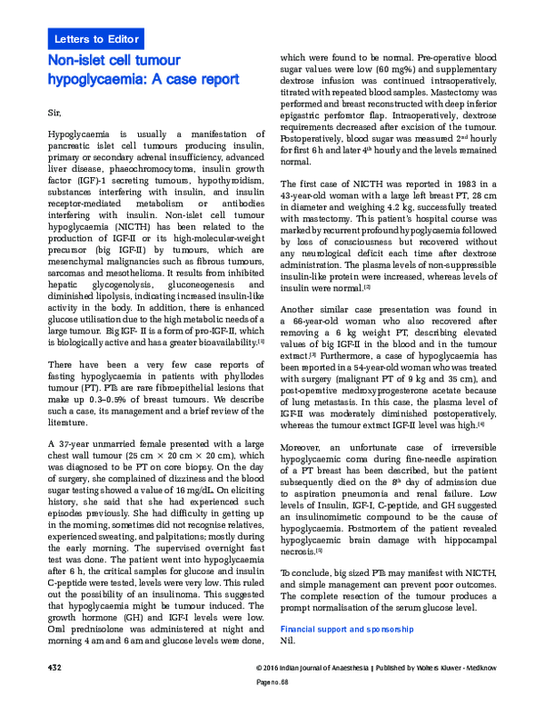 (PDF) Non-islet cell tumour hypoglycaemia: A case report