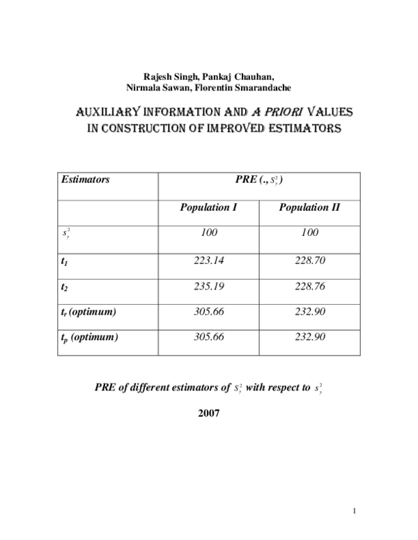 (PDF) Auxiliary Information and A Priori Values in Construction of ...