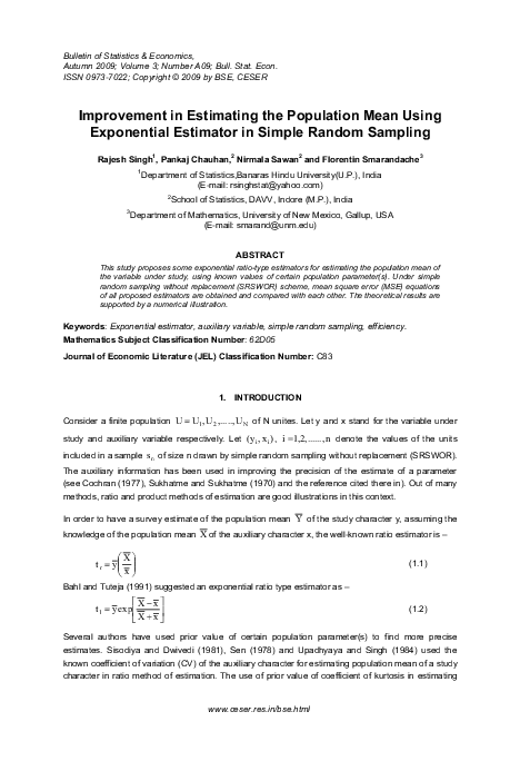 Pdf Improvement In Estimating The Population Mean Using Exponential