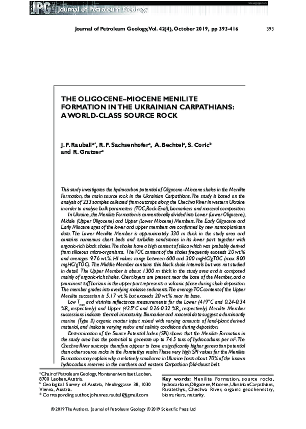 (PDF) The Oligocene–Miocene Menilite Formation in the Ukrainian ...