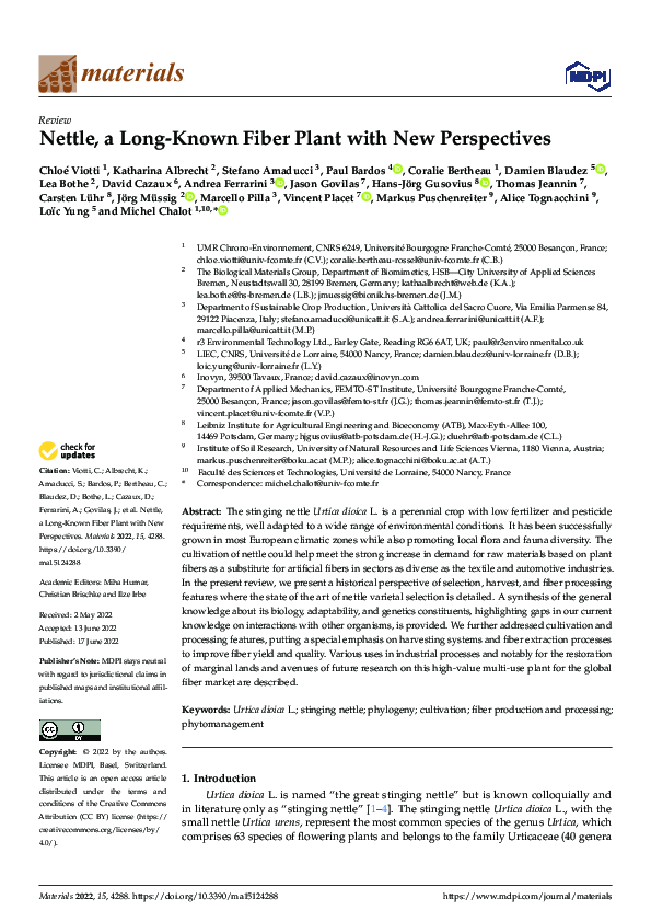 (PDF) Nettle, a Long-Known Fiber Plant with New Perspectives
