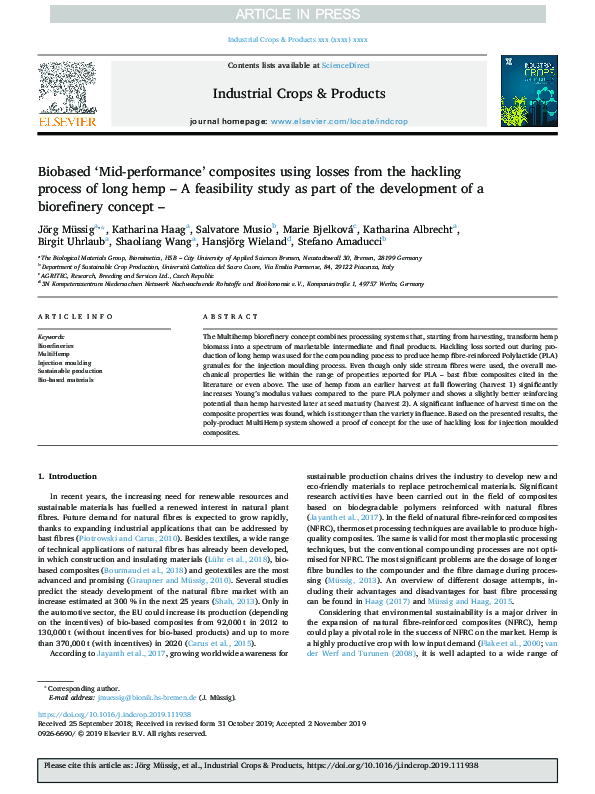 (PDF) Biobased ‘Mid-performance’ composites using losses from the ...