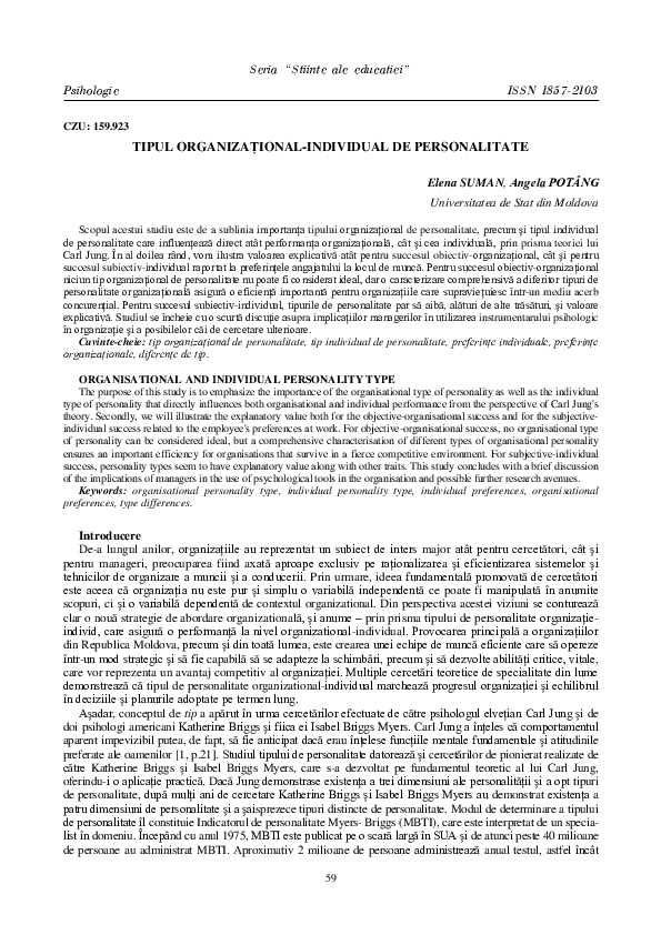 (PDF) Tipul Organizațional-Individual De Personalitate