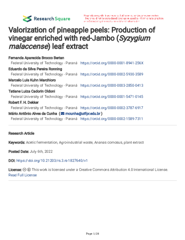 (PDF) Valorization of pineapple peels: Production of vinegar enriched ...