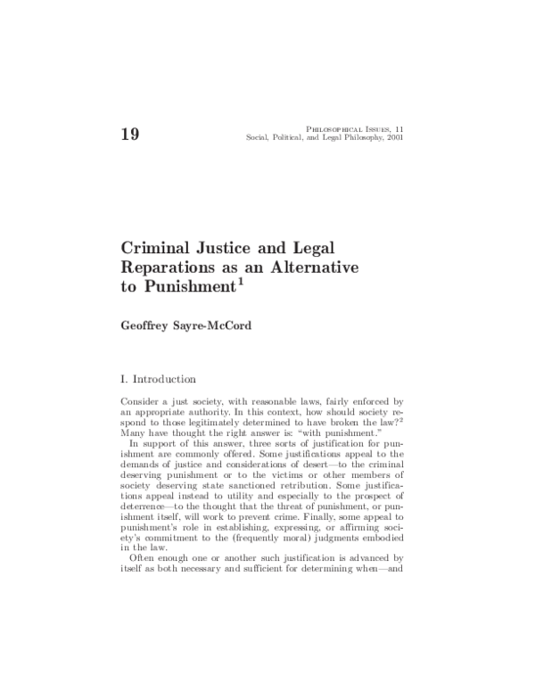 (PDF) Criminal Justice and Legal Reparations as an Alternative to Punishment