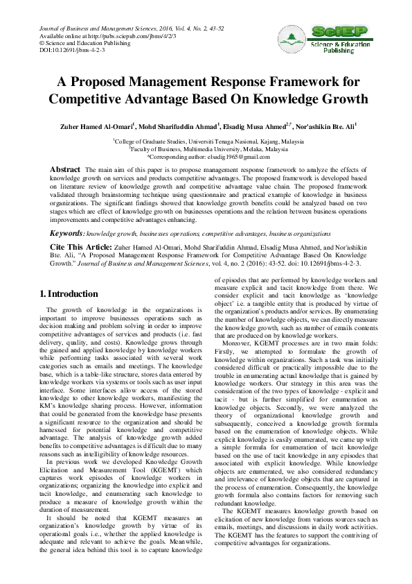 (PDF) A Proposed Management Response Framework for Competitive ...
