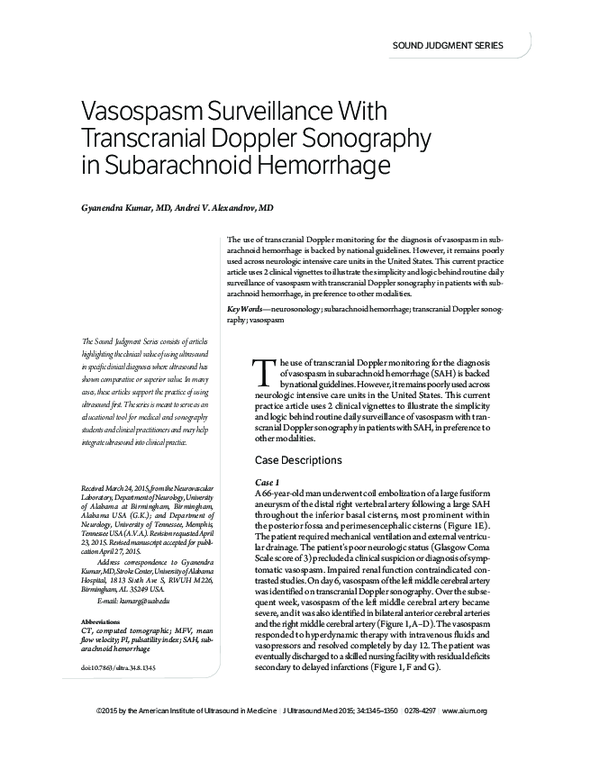 (PDF) Vasospasm Surveillance With Transcranial Doppler Sonography in ...