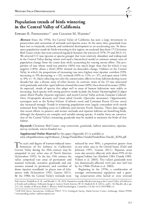 (PDF) Population trends of birds wintering in the Central Valley of ...