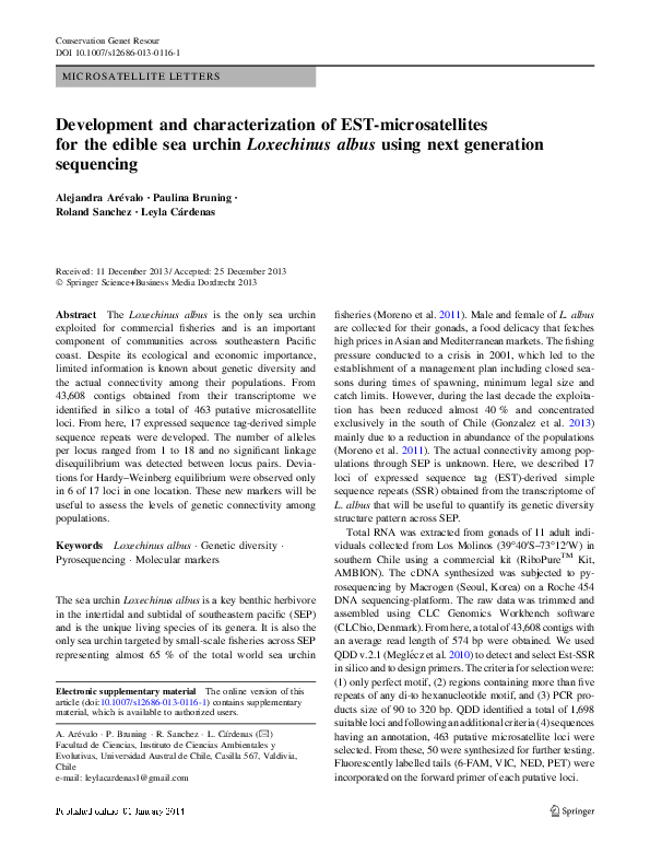 (PDF) Development and characterization of EST-microsatellites for the ...