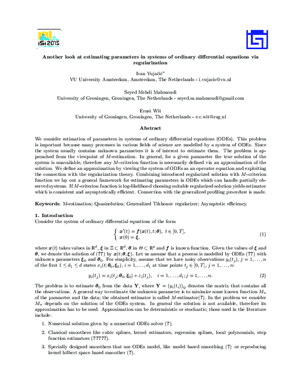 (PDF) Another look at estimating parameters in systems of ordinary differential equations via ...