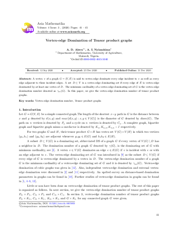 (PDF) Vertex-edge Domination of Tensor product graphs