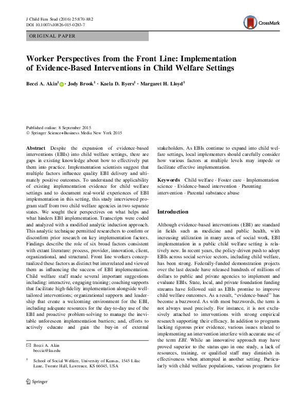 (PDF) Worker Perspectives from the Front Line: Implementation of ...