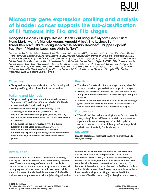(PDF) Microarray gene expression profiling and analysis of bladder cancer supports the sub ...