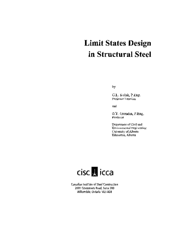 (PDF) LIMIT STATES DESIGN IN STRUCTURAL STEEL by kulak