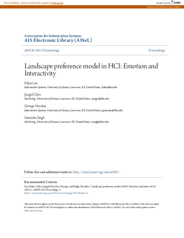 (PDF) Landscape preference model in HCI: Emotion and Interactivity | George M Marakas - Academia.edu