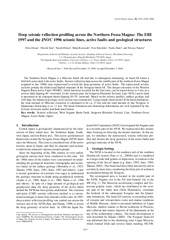 (PDF) Deep Seismic Reflection Profiling Across the Northern Fossa Magna ...