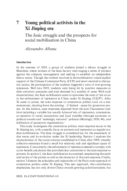 (PDF) Young political activists in the Xi Jinping era. The Jasic ...