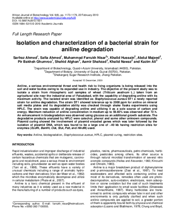 (PDF) Isolation and characterization of a bacterial strain for aniline ...