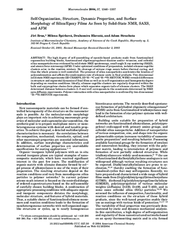 (PDF) Self-Organization, Structure, Dynamic Properties, and Surface Morphology of Silica/Epoxy ...