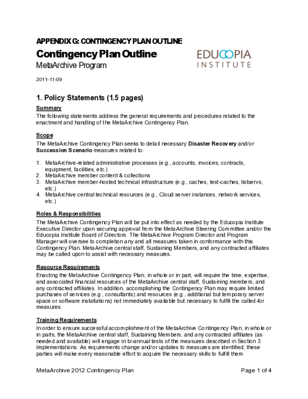 (PDF) Appendix G: Contingency Plan Outline