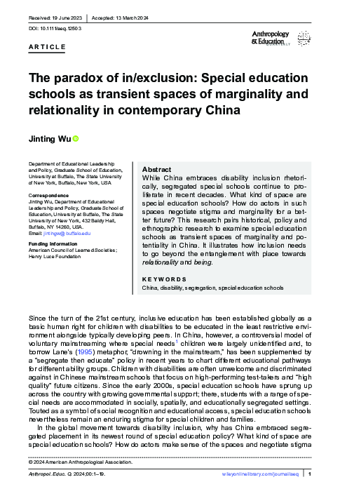 (PDF) The paradox of in/exclusion: Special education schools as ...
