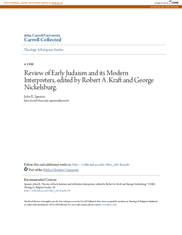 (PDF) Review of Early Judaism and its Modern Interpreters, edited by Robert A. Kraft and George ...
