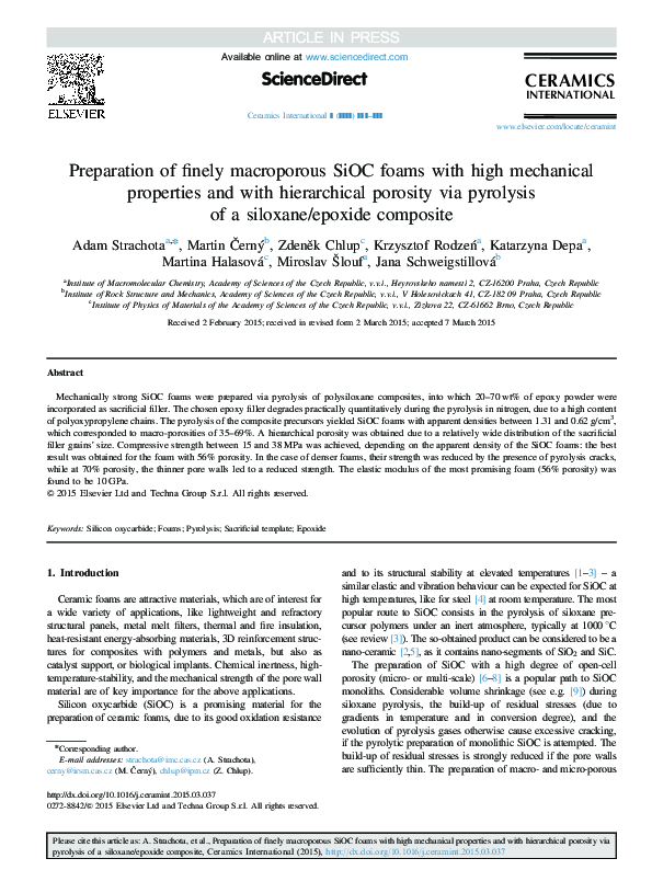(PDF) Preparation of finely macroporous SiOC foams with high mechanical properties and with ...