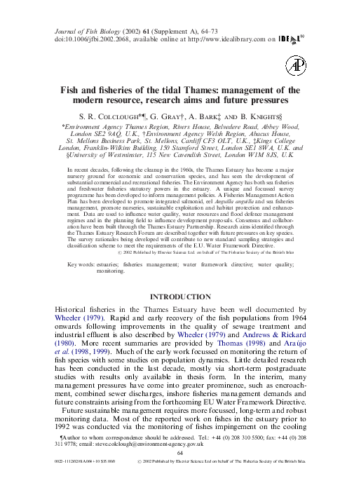 (PDF) Fish and fisheries of the tidal Thames: management of the modern ...