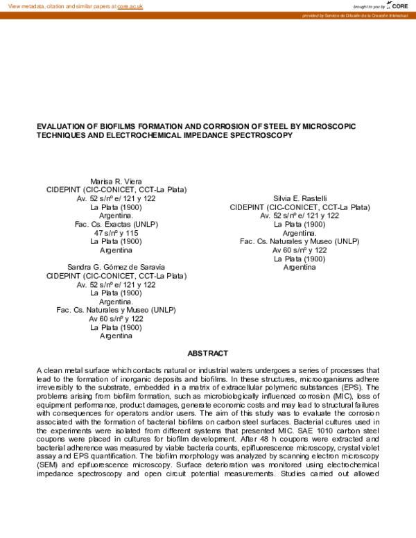 (PDF) Evaluation of biofilms formation and corrosion of steel by ...