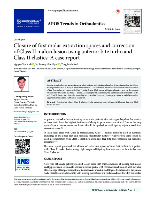 (PDF) Closure of first molar extraction spaces and correction of Class ...