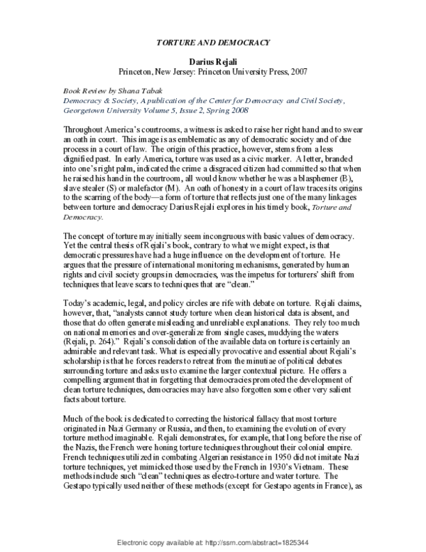 (PDF) Book Review: Torture and Democracy, by Darius Rejali