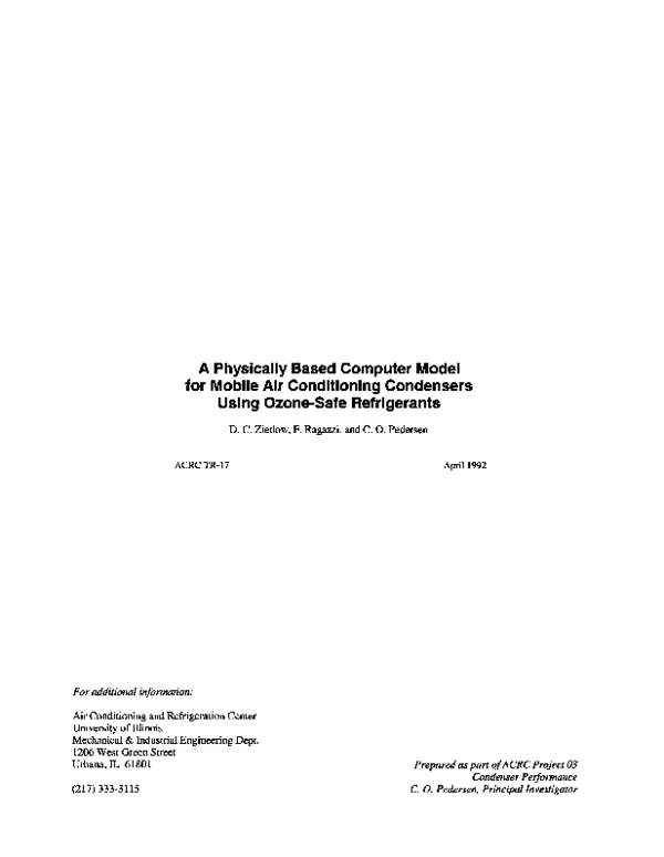 (PDF) A Physically Based Computer Model for Mobile Air Conditioning Condensers Using Ozone-Safe ...