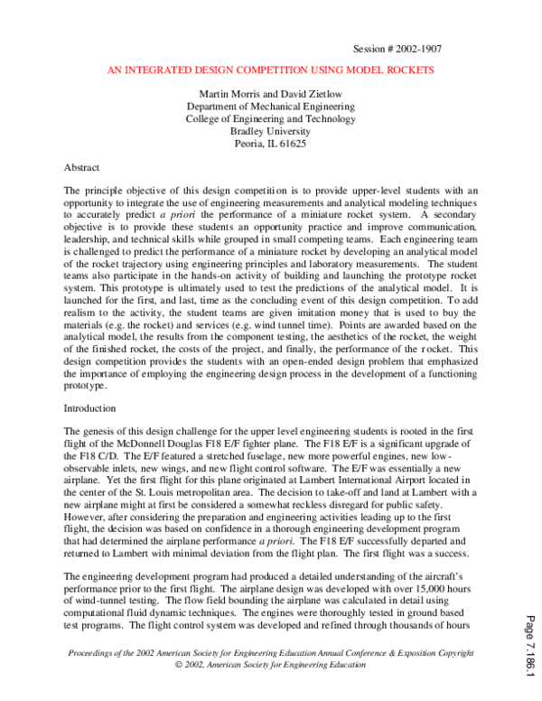 (PDF) An Integrated Design Competition Using Model Rockets
